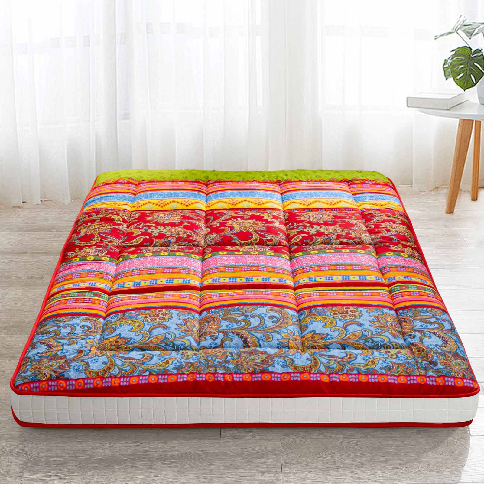 MAXYOYO Bohemian Retro Floor Mattress, Padded Vintage Floral Futon Mat ...