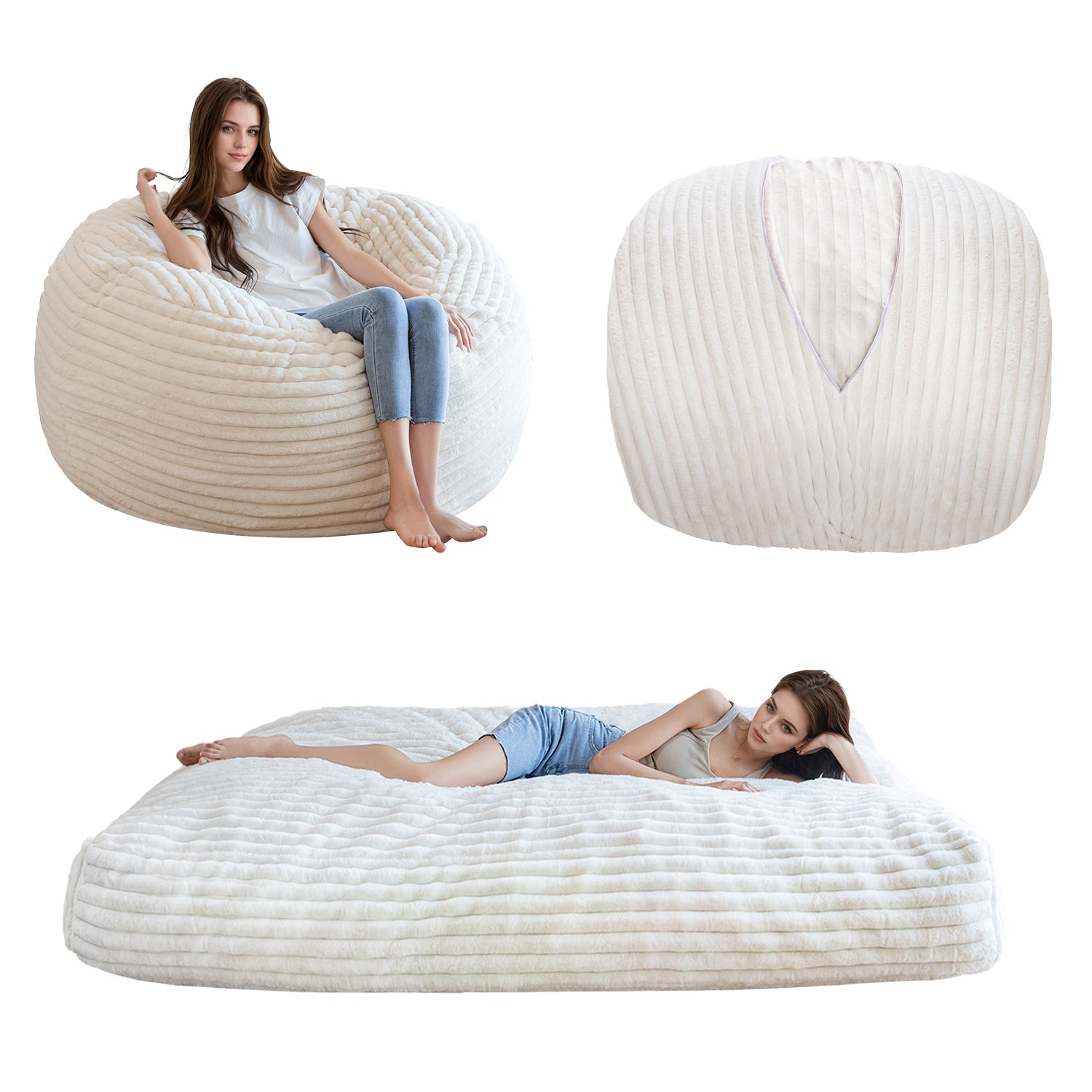 MAXYOYO Giant Bean Bag Chair Bed - Striped Faux Fur Convertible Bean B ...