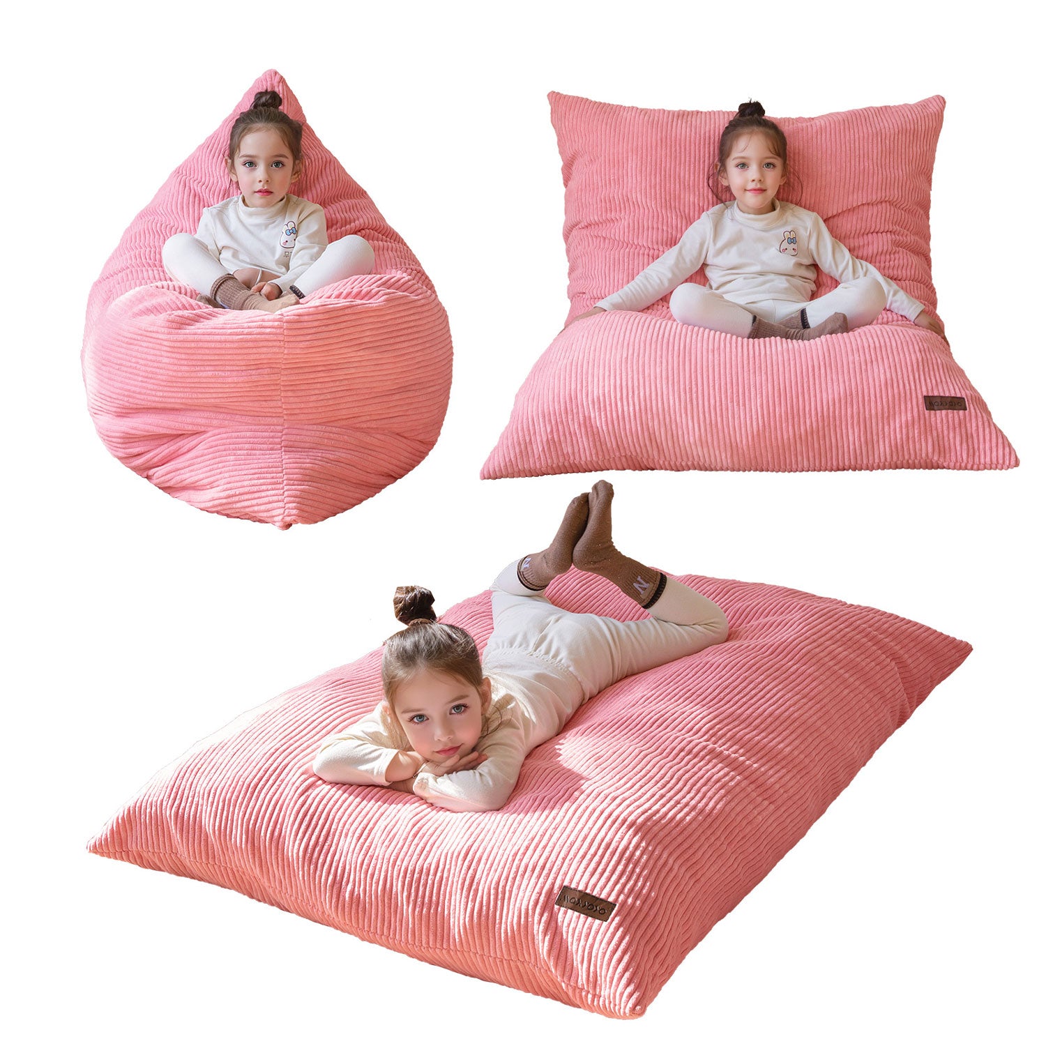 MAXYOYO 3-in-1 Kids Convertible Bean Bag Chair & Bed, Pink – Maxyoyo