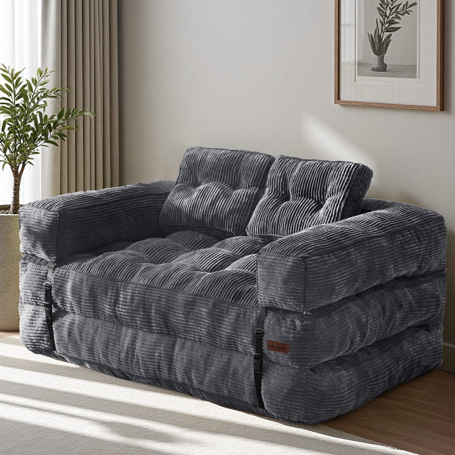 MAXYOYO Convertible Sofa Bed with Armrest – 2-Seat Foldable Couch, Dar ...