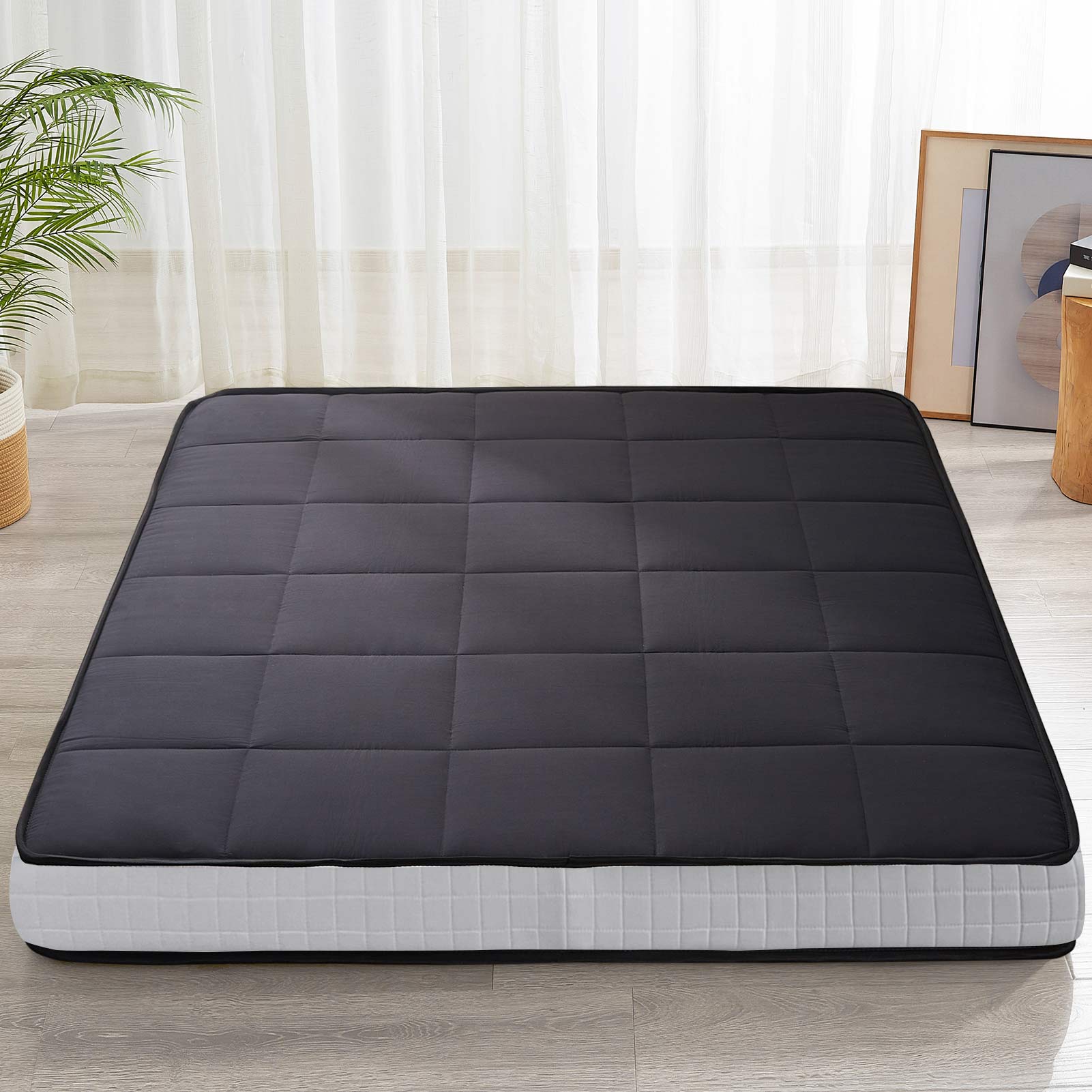 6" Black Square Quilted Extra Thick Topper Floor Futon Mattress – Maxyoyo