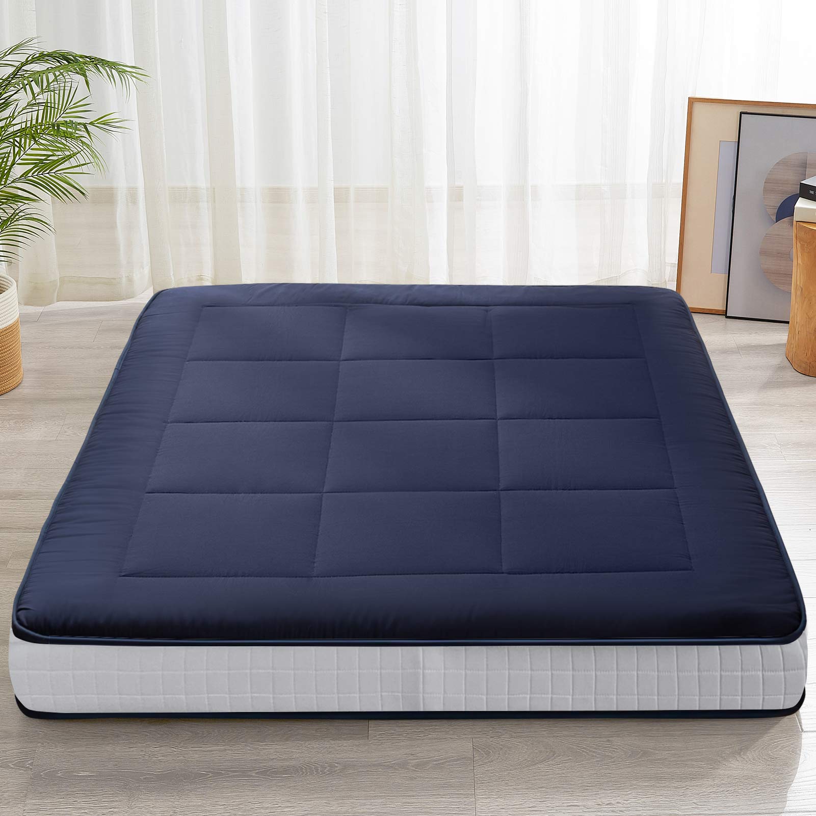 MAXYOYO 6" Extra Thick Navy Square Quilting Japanese Futon Bed – Maxyoyo