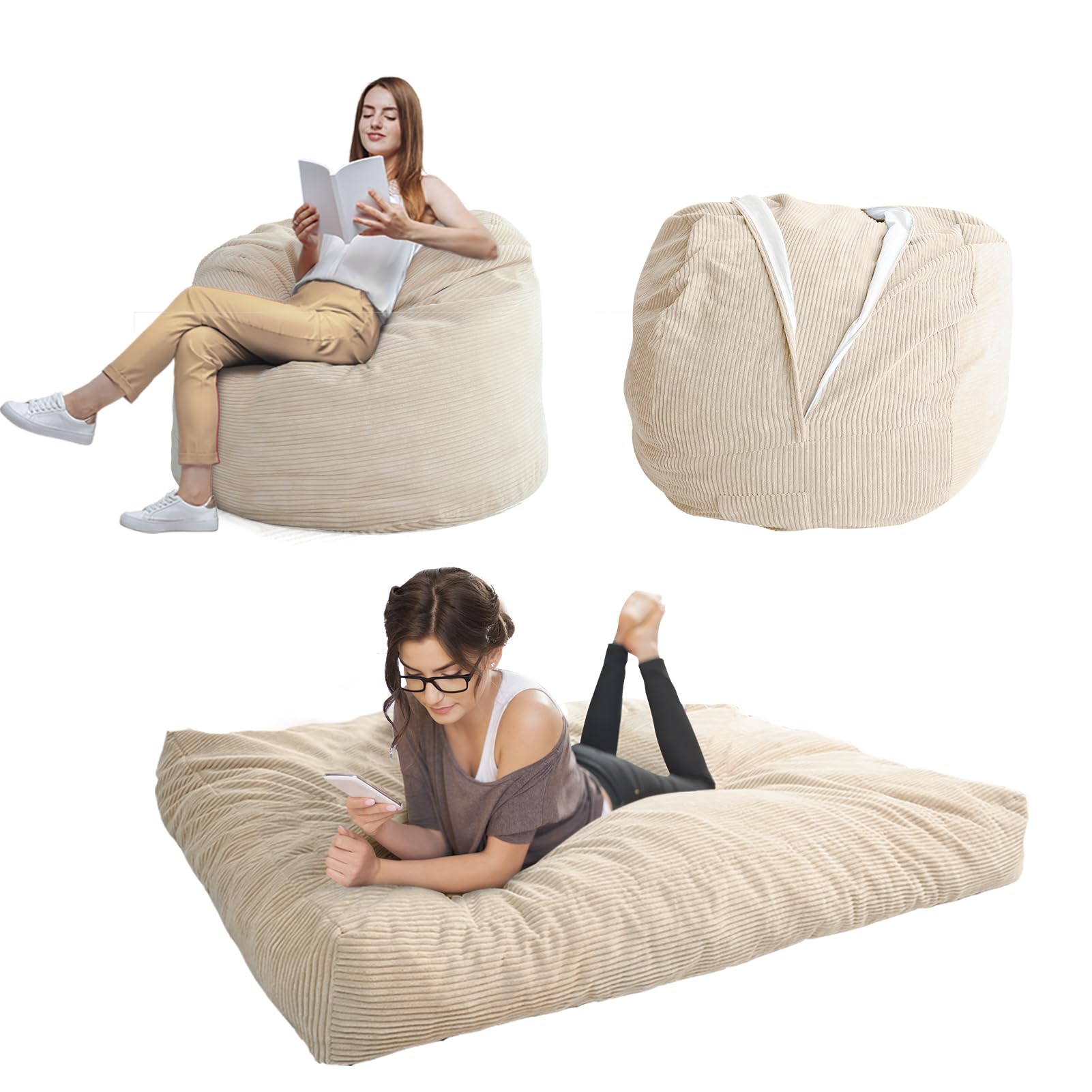 MAXYOYO Giant Bean Bag Chair Bed for Adults, Convertible Beanbag Folds ...