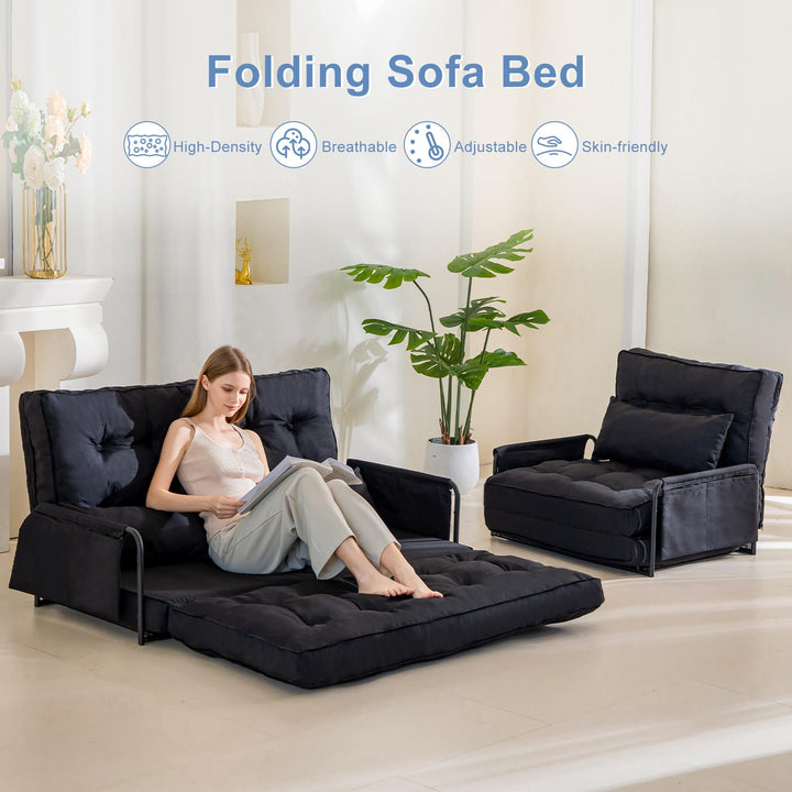 MAXYOYO Adjustable Floor Sofa Bed Multi functional Folding Couch Bed with 2 Pillows Black